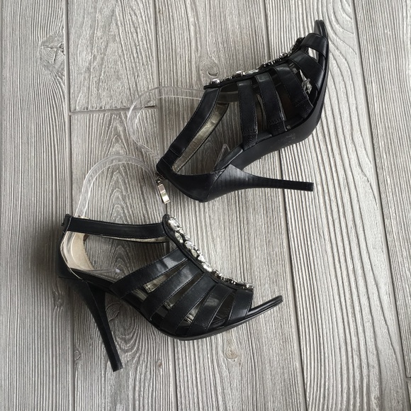 Guess | Shoes | Guess Black Strappy Shoes High Heel Rhinestone 6m ...